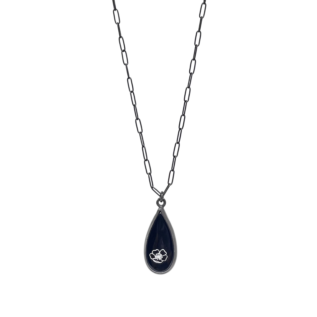 NEW! Flower on Recon Teardrop Black Onyx Pendant by Kelly Jean Conroy ...